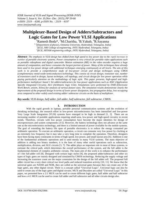 Pdf Multiplexer Based Design Of Adderssubtractors And Logic Gates For Low Power Vlsi