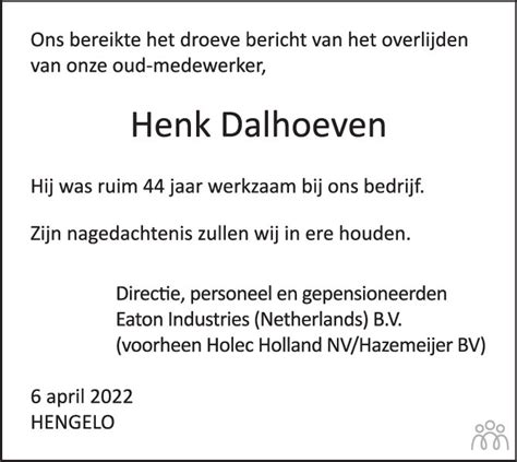 Henk Dalhoeven 30 03 2022 Overlijdensbericht En Condoleances Mensenlinq Nl