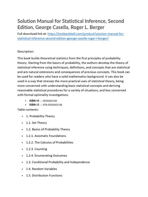Solution Manual For Statistical Inference Second Edition George Casella Roger L Berger Pdf