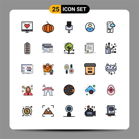 Mobile Interface Filled Line Flat Color Set Of 25 Pictograms Of Accumulator Mobile Ethernet