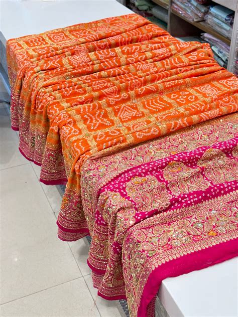 Orange Rani Gharchola Embroidery Saree