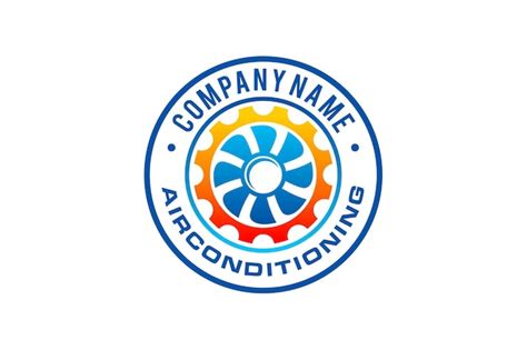 에어컨 냉각 및 난방 하우스 로고 디자인 송풍기 팬 및 기어 아이콘 기호 프리미엄 벡터
