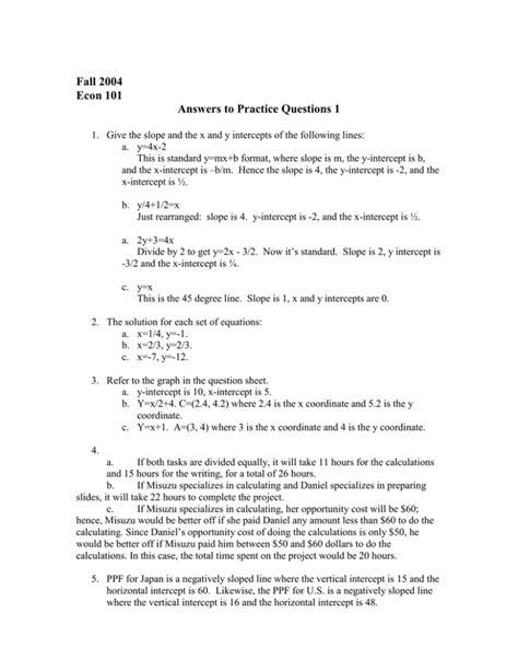 Fall 2004 Econ 101 Answers To Practice Questions 1