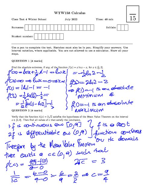 Ct 4 Ws Memo Class Test Memos That Were Written In Wtw 158 Winter School 2022 Wtw158