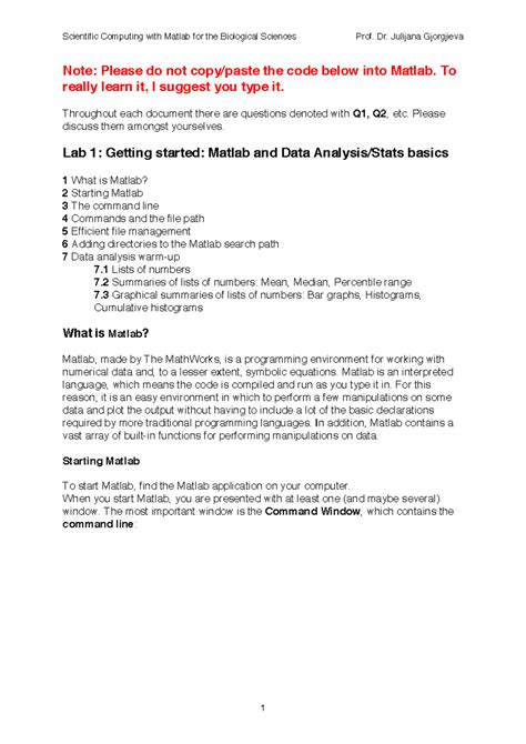 Lab1 Getting Started With Commands Note Please Do Not Copypaste The Code Below Into Matlab