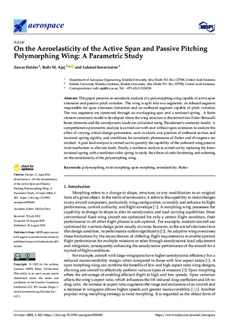 Pdf On The Aeroelasticity Of The Active Span And Passive Pitching