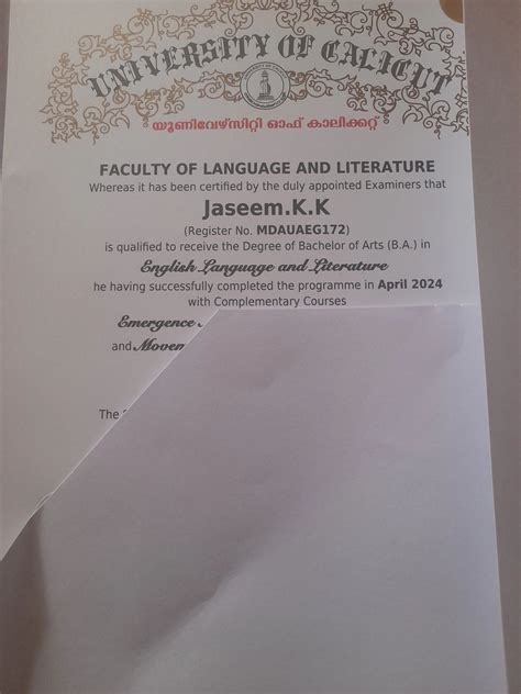 After A Lot Of Supply I Got The Certificate Jaseem Kk