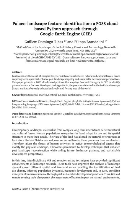 Pdf Palaeo Landscape Feature Identification A Foss Cloud Based Python Approach Through