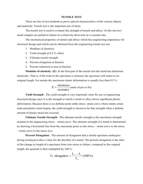 Tensile Test Steel Brass Experiment Analysis