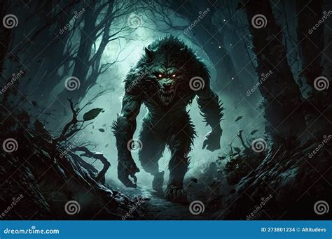 Werewolf Prowling Through Dark Woods Hunting Its Prey Stock Illustration Illustration Of
