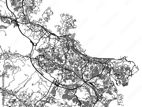 Vector Road Map Of The City Of Yokosuka In Japan With Black Roads On A White Background 4 3