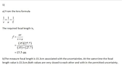 A From The Lens Formula The Required Focal Length Chegg Com