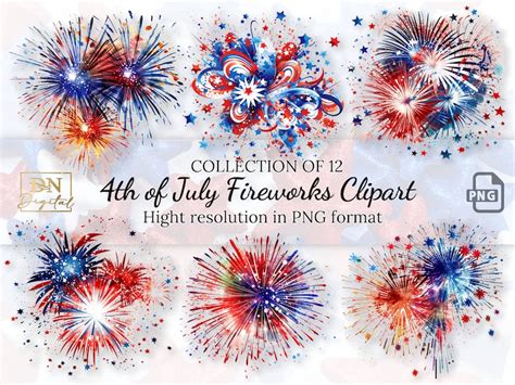 4th Of July Fireworks Clipart Collection With Free Commercial Etsy