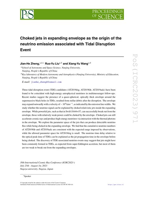 Pdf Choked Jet Model For The Neutrino Emission Associated With Tidal