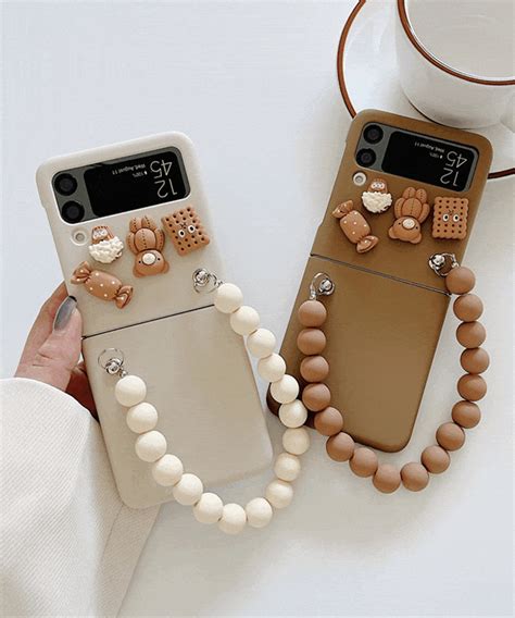 귀여운 삼성 갤럭시 곰돌이 토끼 브라운 핑크 파츠 구슬 스트랩 지플립4 Z플립5 Z플립3 4 지플립4케이스 지플립5케이스 심플 스트랩케이스 핸드폰줄 핸드폰 폰 케이스 지플립