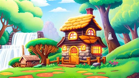 숲속의 작은 집 작은 집 동화의 집 만화 배경 일러스트 및 사진 무료 다운로드 Pngtree