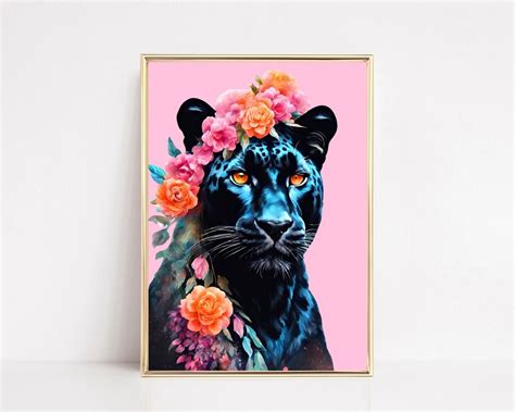 Tropical Panther Art Print Black Panther Poster Amber Eyed Panther