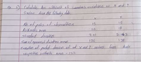 calculate the coefficient of correlation of x and y series from the