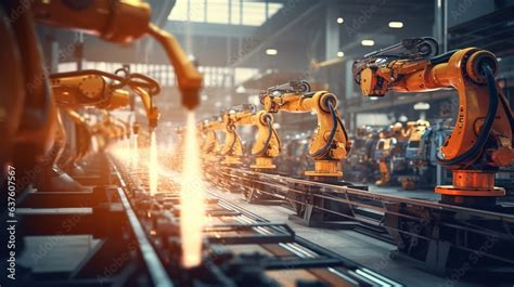 Smart Industry Robot Arms For Digital Factory Production Technology Showing Automation