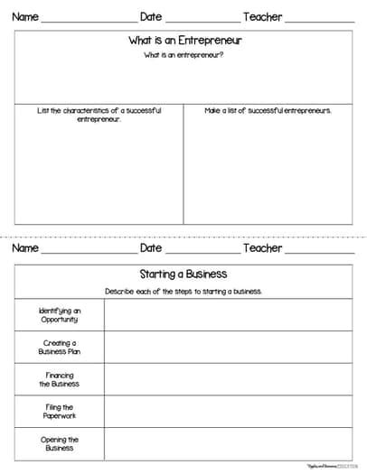 Entrepreneurship Interactive Note Taking Activities Tpt