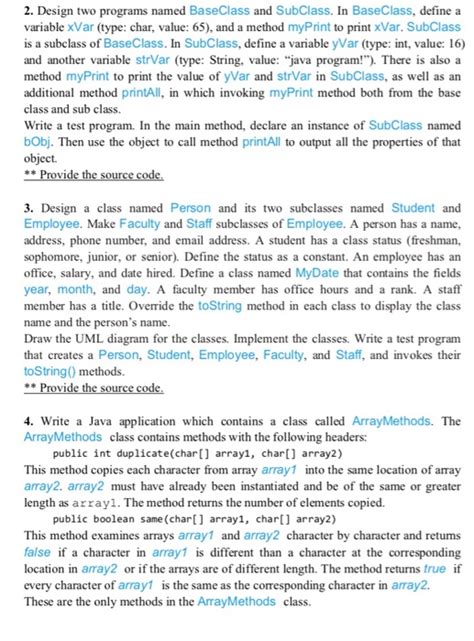 solved 2 design two programs named baseclass and subclass