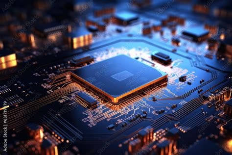 Closeup Of Electronic Circuit Board With Processor Abstract Technology Background With Circuit