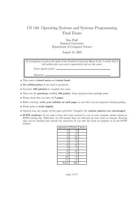 Cs 140 Operating Systems And Systems Programming Final Exam