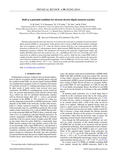 Pdf Rah As A Potential Candidate For Electron Electric Dipole Moment