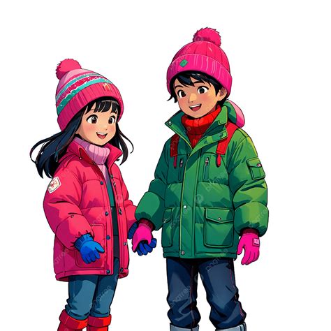 пара детей в зимней одежде на прозрачном фоне Png пара детей зима зимняя одежда Png рисунок