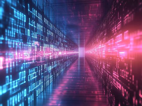 Abstract Binary Code Matrix With Glowing Blue Lights And Particle Effects Representing Digital