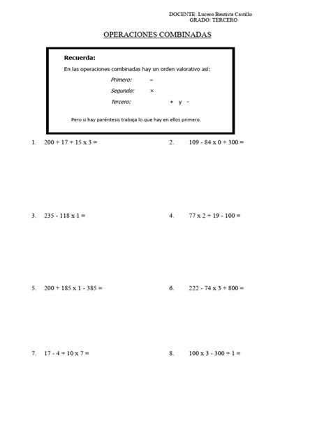 Reforzamos Ecuaciones Y Op Combinadas Pdf