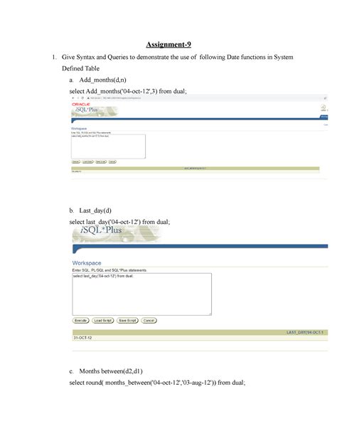 Dbms Lab Assignment 9 Assignment Give Syntax And Queries To