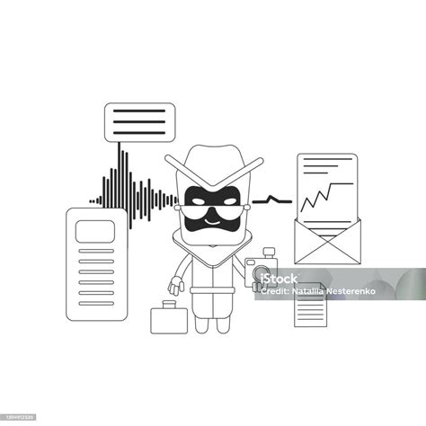 스파이 봇 얇은 라인 개념 벡터 일러스트레이션 메시지 감시 소프트웨어 개인 정보 수집 웹 디자인에 대한 나쁜 로봇 2d 만화 캐릭터 악성 악성 코드 창조적 인 아이디어