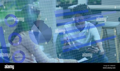 Image Of Statistical Data Processing Against Diverse Man And Woman