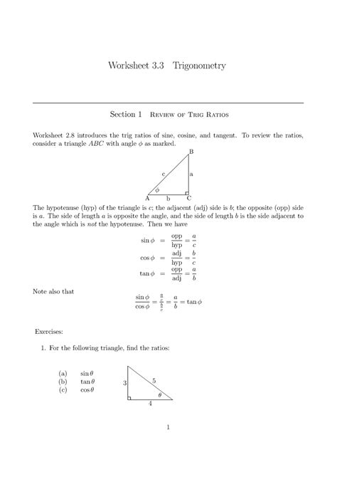 Module 3 Notes And Examples Worksheet 3 3 Trigonometry Section 1 Review Of Trig Ratios