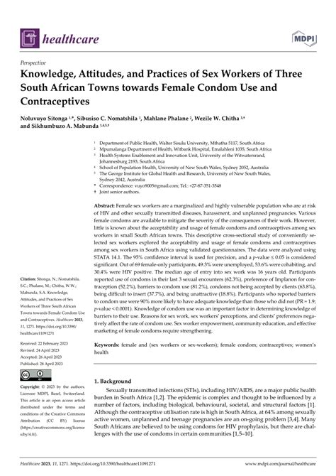 Pdf Knowledge Attitudes And Practices Of Sex Workers Of Three South African Towns Towards