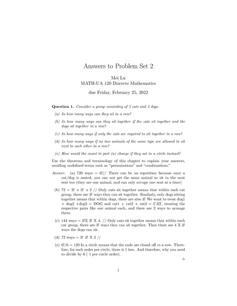 Baruch College CUNY MATH Answers To Problem Set MATH UA Discrete Mathematics
