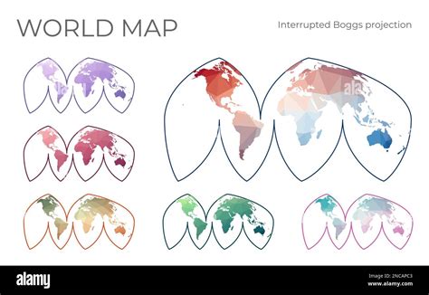 Low Poly World Map Set Boggs Interrupted Eumorphic Projection Collection Of The World Maps In