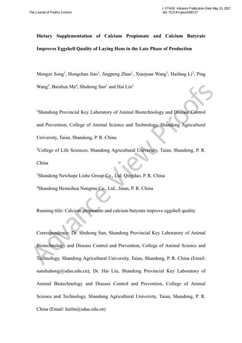 Pdf Dietary Supplementation Of Calcium Propionate And Calcium Butyrate Improves Eggshell