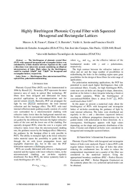 Pdf Highly Birefringent Photonic Crystal Fiber With Squeezed Hexagonal And Rectangular