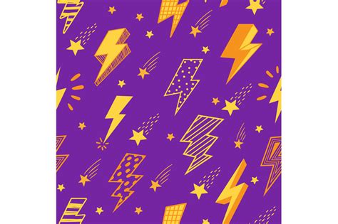 Lightning Pattern Seamless Print With Cartoon Thunderbolt Clipart Ele By Tartila Thehungryjpeg