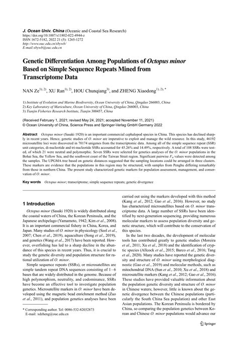 Pdf Genetic Differentiation Among Populations Of Octopus Minor Based On Simple Sequence
