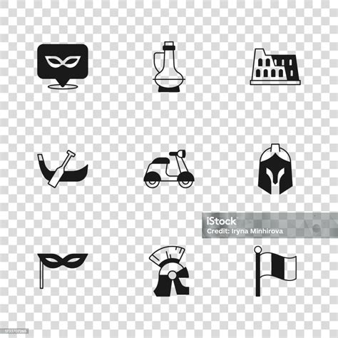 로마 군대 헬멧 이탈리아 국기 스쿠터 콜로세움 카니발 마스크 올리브 오일 한 병 곤돌라 보트 아이콘을 설정합니다 벡터 0명에 대한 스톡 벡터 아트 및 기타 이미지 Istock