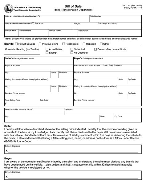 Form Itd 3738 Idaho Bill Of Sale Forms Docs 2023