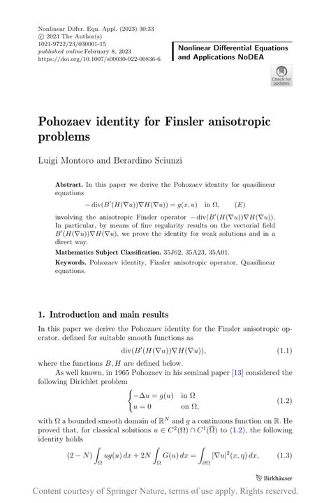 Pdf Pohozaev Identity For Finsler Anisotropic Problems