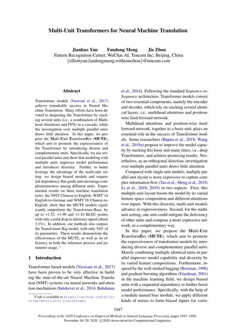 Pdf Multi Unit Transformers For Neural Machine Translation