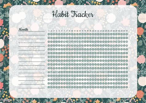 월간 습관 플래너 손으로 그리는 색상이있는 빈 템플릿 글머리 기호 저널 템플릿 개념에 대한 스톡 벡터 아트 및 기타 이미지