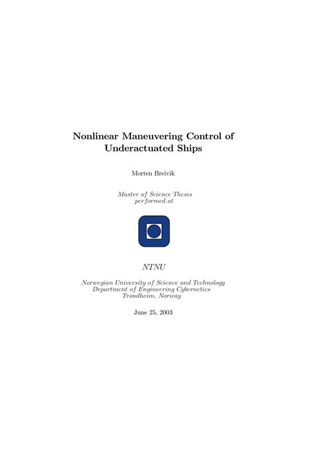 Pdf Nonlinear Maneuvering Control Of Underactuated Ships