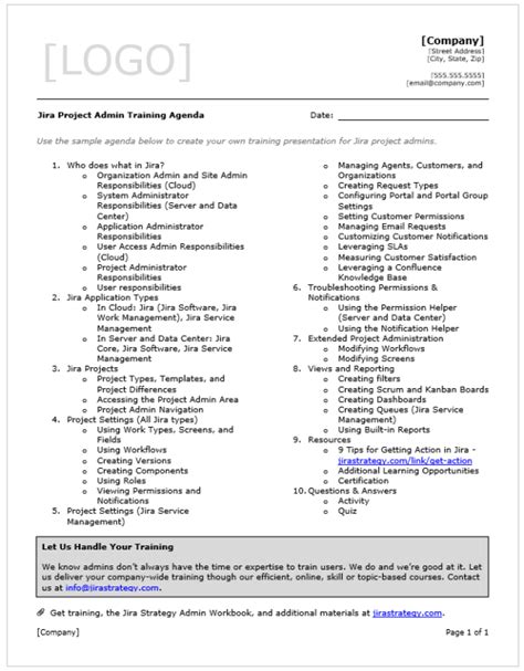 Jira Project Admin Training Agenda Strategy For Jira®