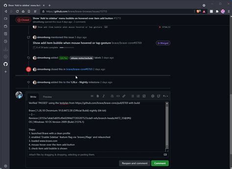 show add to sidebar menu bubble on hovered over item add button · issue 15713 · brave brave